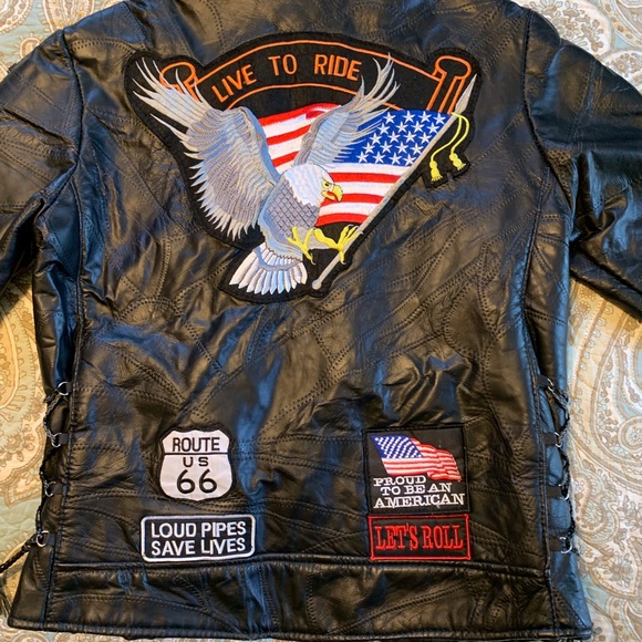 Jackets & Coats | Leather Jacket With Patches And Lace Up Details On ...